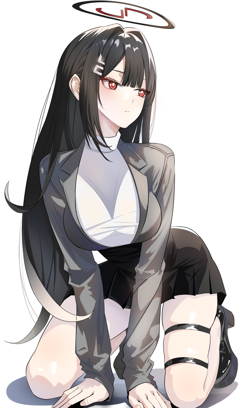 Safebooru - 1girl absurdres black hair black shoes black skirt blue archive hair ornament ...