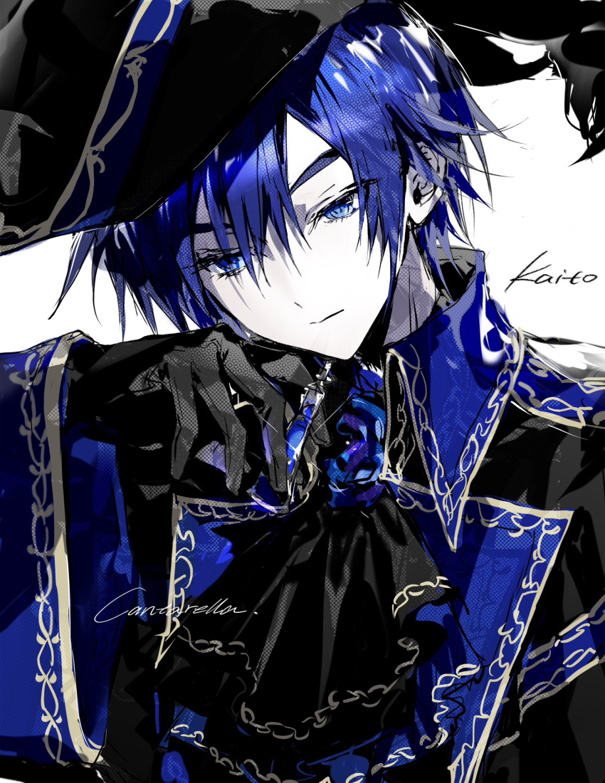 Safebooru - 1boy black gloves black hat blue eyes blue hair character name closed mouth gloves ...