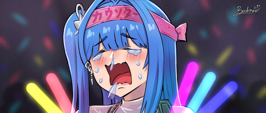 Safebooru - 1girl absurdres arcana (nikke) backsine blue eyes blunt bangs blurry blurry ...