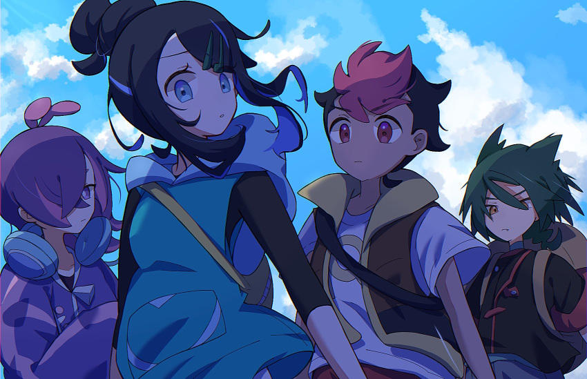 Safebooru - 2boys 2girls black hair blue eyes cowlick dot (pokemon ...