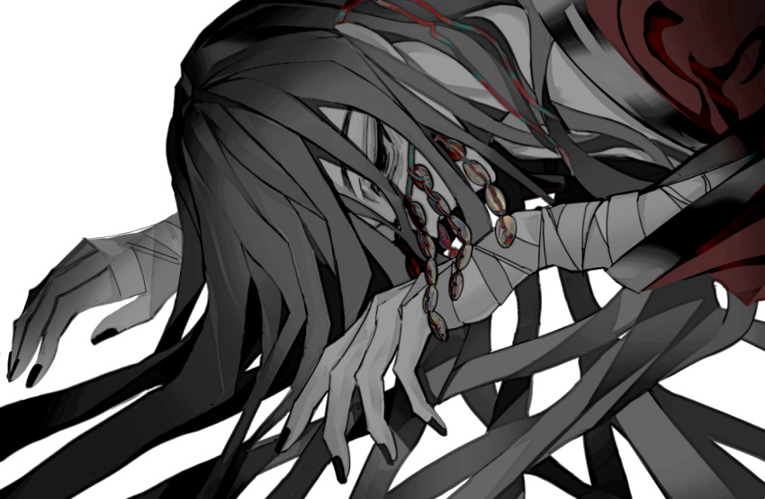 Safebooru - 1boy bags under eyes bandaged arm bandages black eyes black hair black nails blood ...