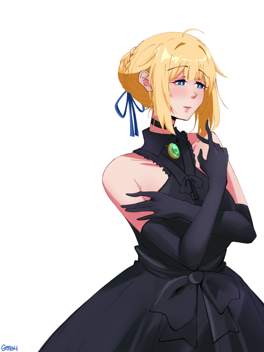 Safebooru - 1girl artoria pendragon (fate) black dress black gloves blonde hair blue eyes blush ...