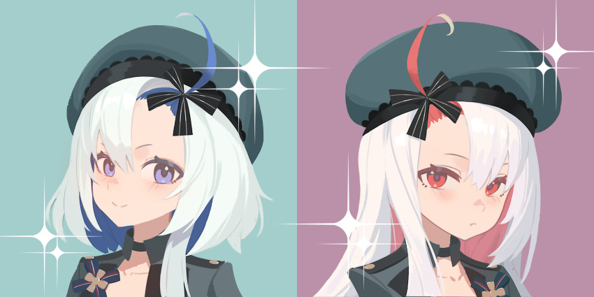 Safebooru - 2girls ahoge azur lane beret black ribbon blue hair colored ...