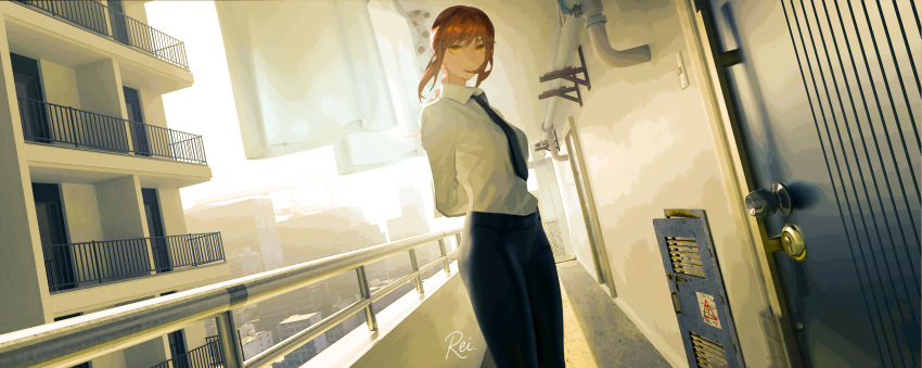 Safebooru - 1girl absurdres akatsukireii arms behind back artist name black necktie black pants ...