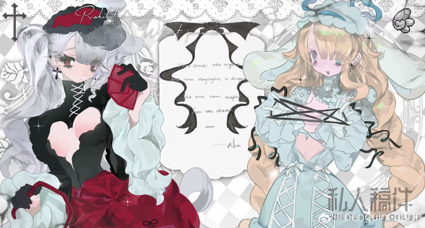 Safebooru - black dress blonde hair blue eyes dress highres original red eyes simple background ...