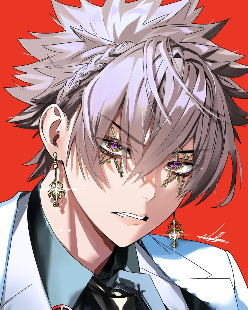 Safebooru - 1boy cross scar earrings gold earrings hair between eyes ...