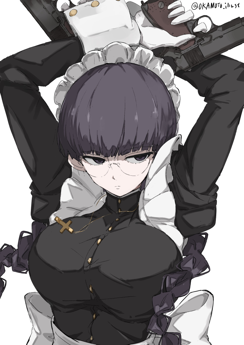 Safebooru - 1girl absurdres arms up artist name black hair black lagoon braid breasts closed ...