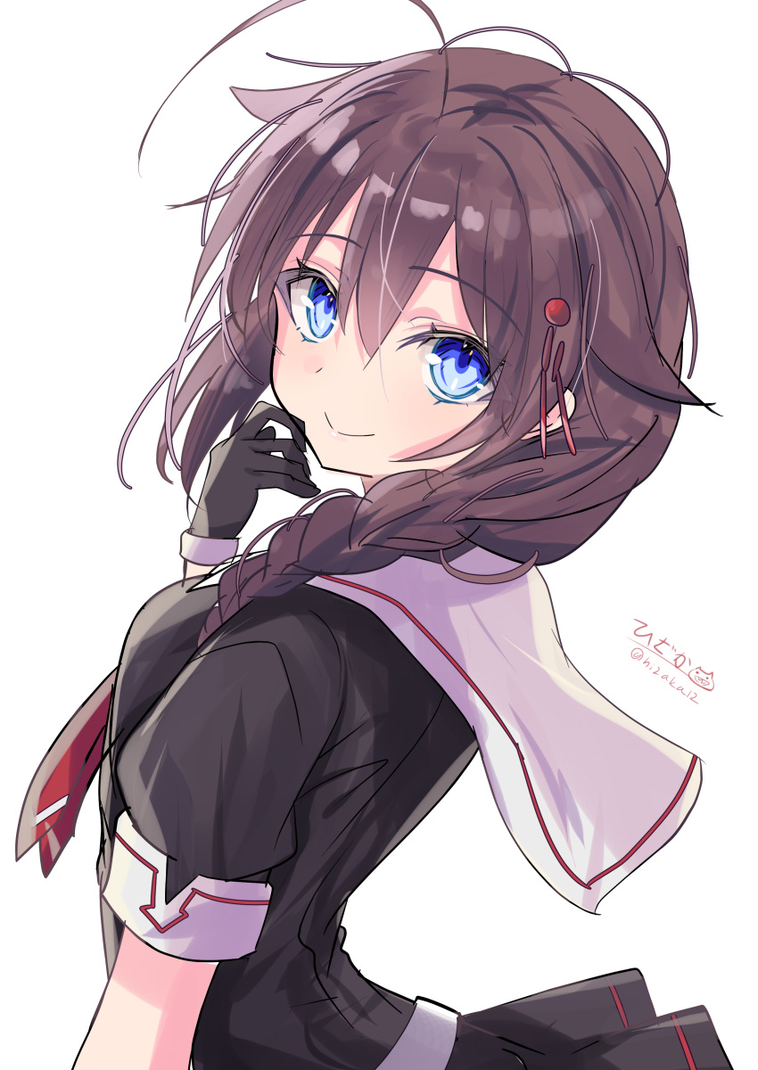 Safebooru - 1girl absurdres ahoge black gloves blue eyes braid brown hair gloves hair flaps hair ...