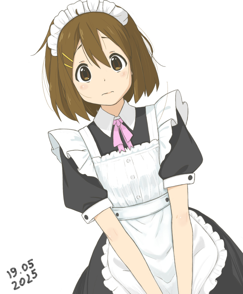 Safebooru - 1girl andreypavlow apron black dress blush bow bowtie brown eyes brown hair closed ...