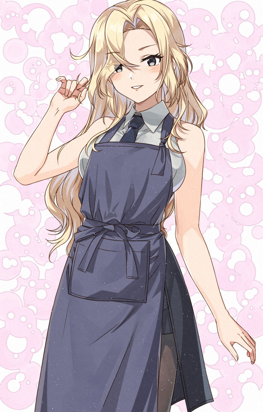 Safebooru - 1girl apron black necktie black pantyhose black skirt blonde hair blush breasts ...