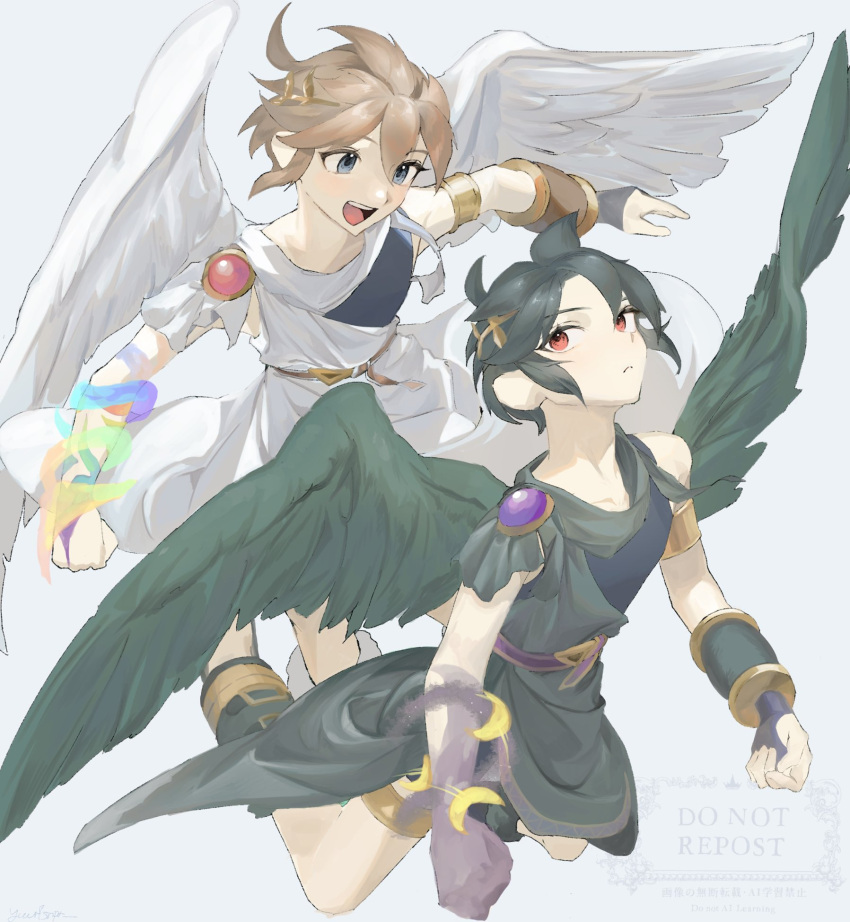Safebooru - 2boys ahoge angel angel wings black hair blue eyes brown ...