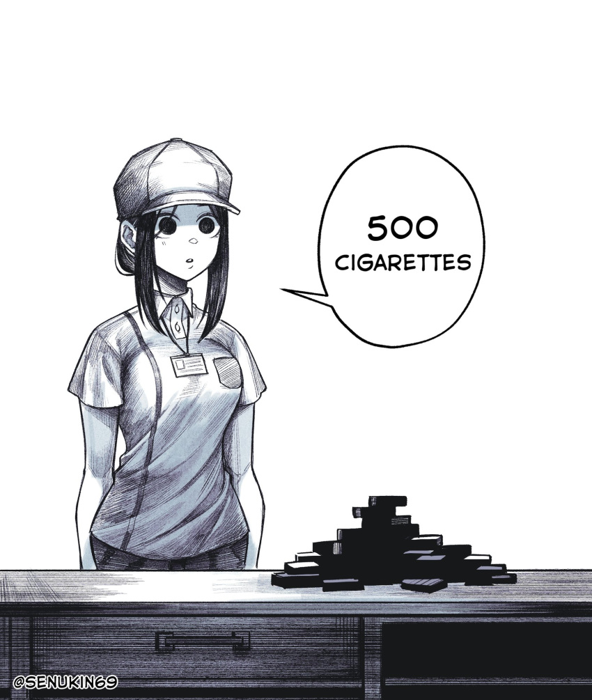 Safebooru - 1girl 500 cigarettes (meme) artist name breast pocket ...