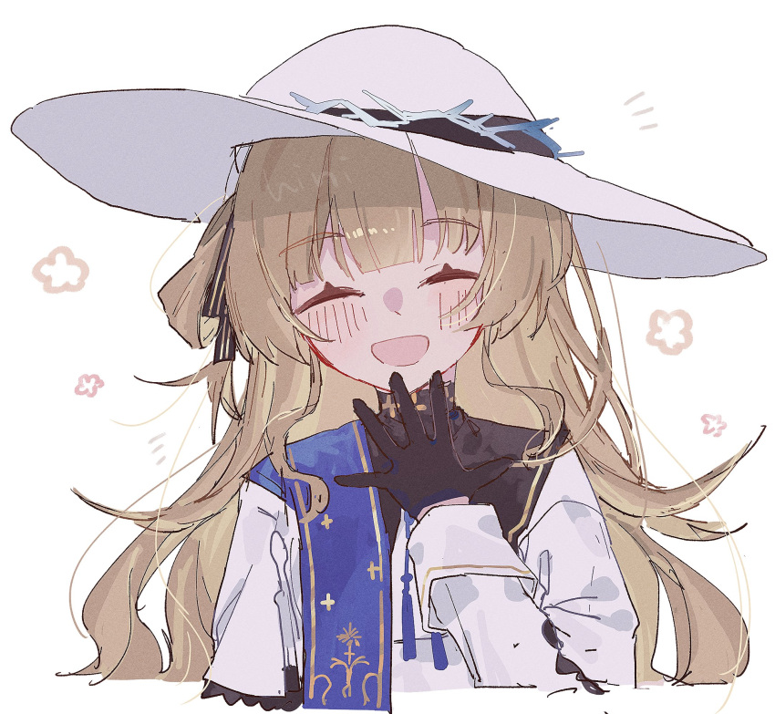 Safebooru - 1girl black collar black gloves blonde hair blue sash closed eyes collar gloves hat ...