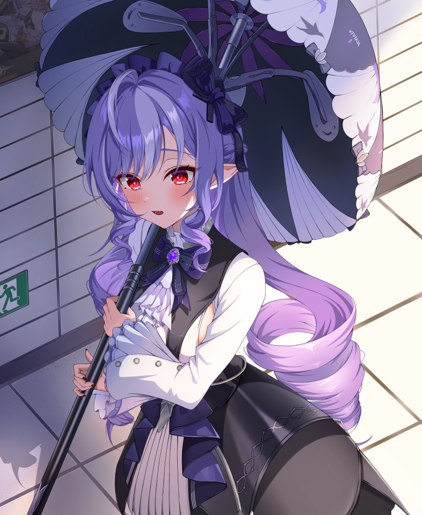 Safebooru - 1girl absurdres ahoge black skirt blue bow blush bow dress fang hair bow hameln 11 ...