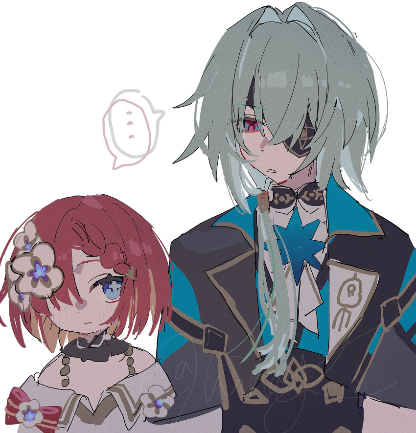 Safebooru - ... 1boy 1girl absurdres anaxa (honkai: star rail) aqua hair bare shoulders black ...