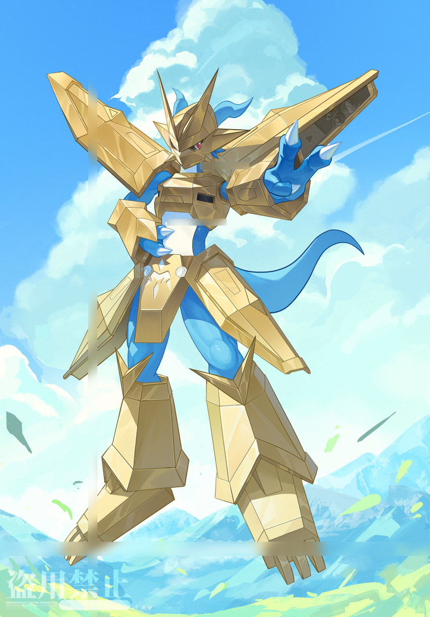 Safebooru - absurdres armor blue skin blue tail clouds colored skin ...