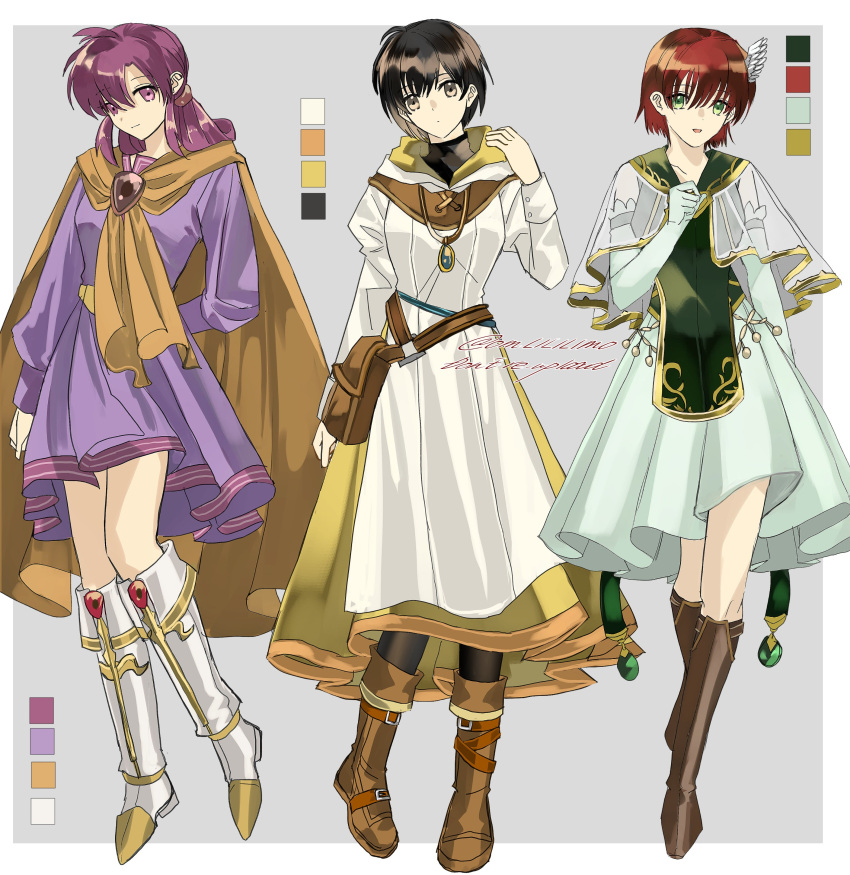 Safebooru - 3girls absurdres black hair black undershirt bob cut boots brown boots brown eyes ...