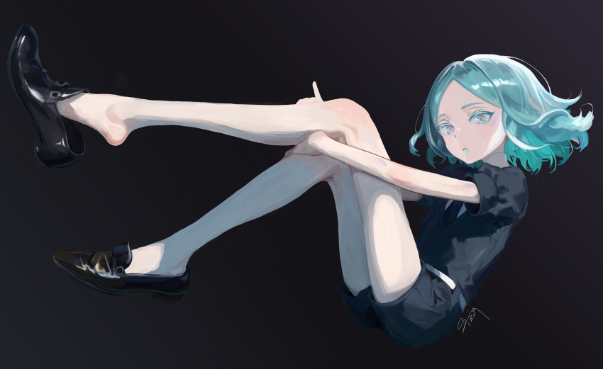 Safebooru - 1other absurdres androgynous aqua eyes aqua hair black background black necktie ...