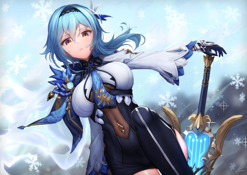 Safebooru - 1girl bangs black hairband blue hair blue neckwear bodystocking boots breasts center ...