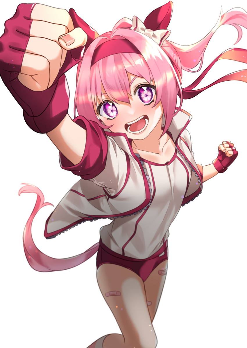 Safebooru - 1girl absurdres animal ears arm up bandaid bandaid on leg bow buruma clenched hand ...