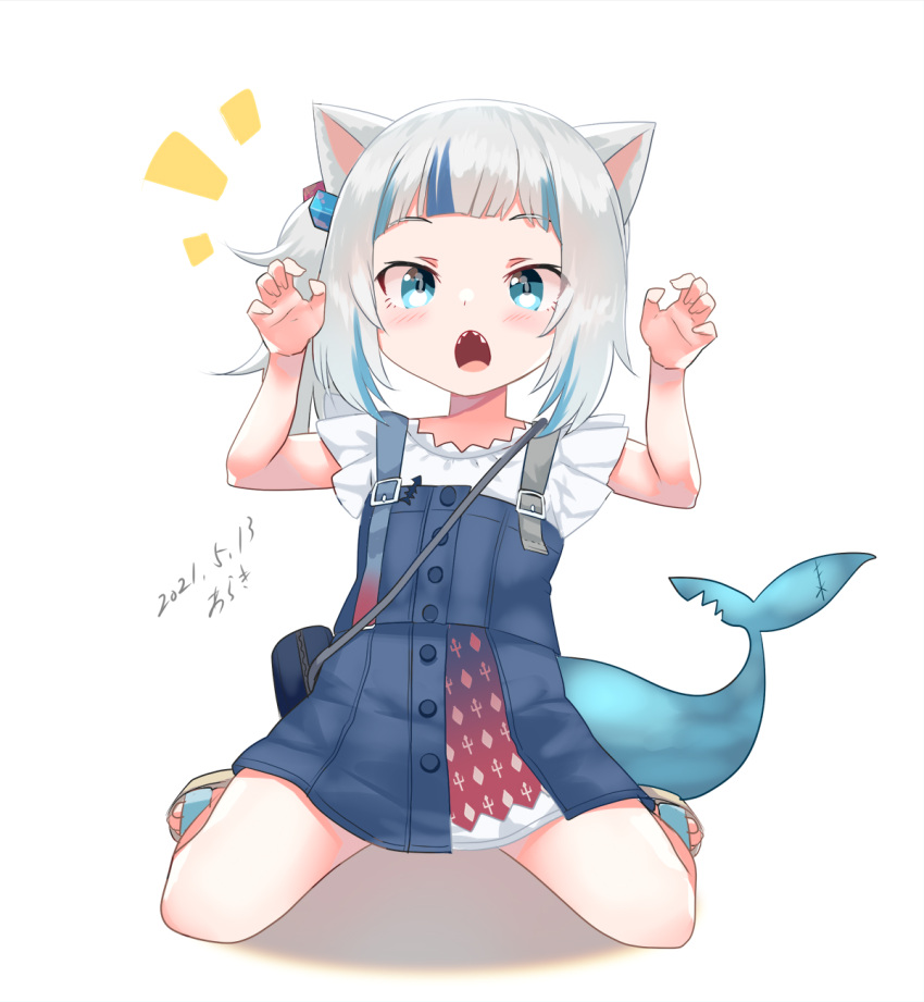 Safebooru - 1girl animal ears araki (qbthgry) bangs blue eyes blue hair cat ears fish tail gawr ...