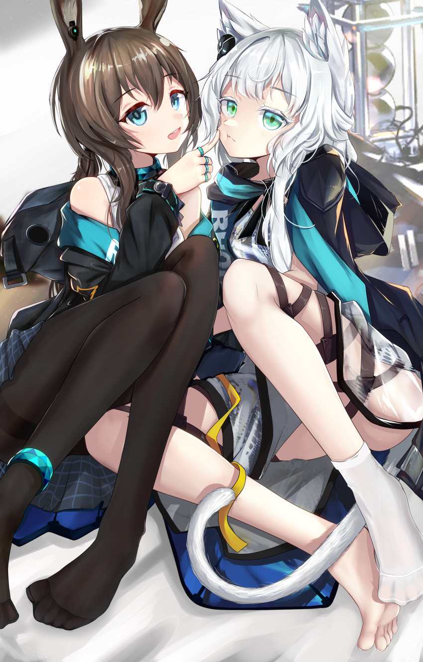 Safebooru - 2girls :d absurdres amiya (arknights) animal ears arknights bare legs bare shoulders ...