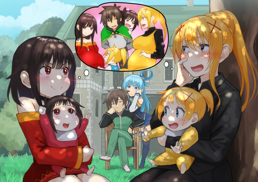 Safebooru - 6+girls :d aqua (konosuba) bangs bare shoulders black choker black jacket black ...