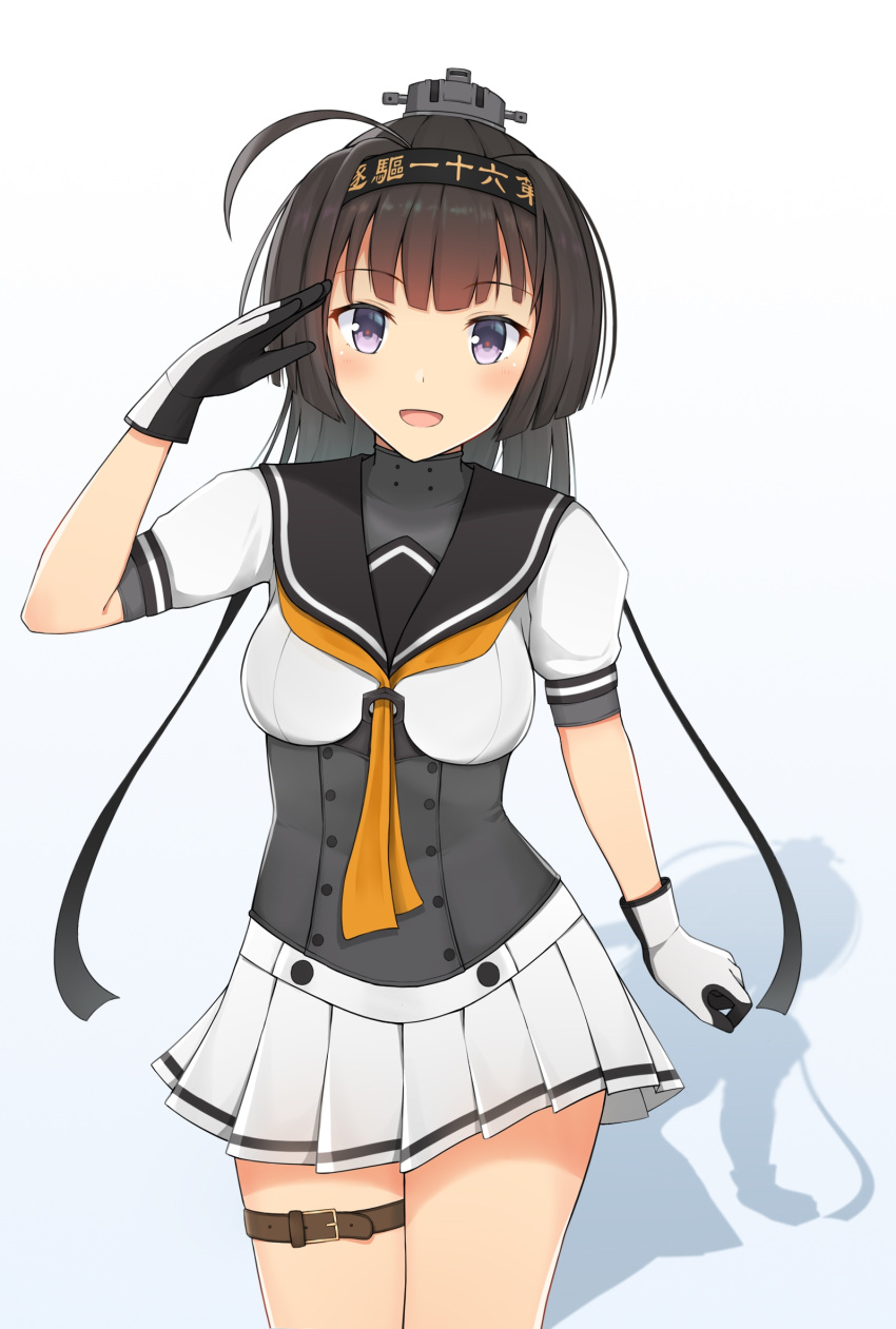 Safebooru - 1girl ahoge akizuki (kancolle) black gloves black hair black headband blue eyes ...