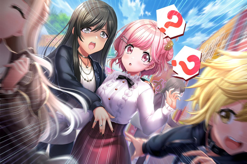 Safebooru - 5girls blush d4dj dress official art pink eyes pink hair sakurada miyu short hair ...