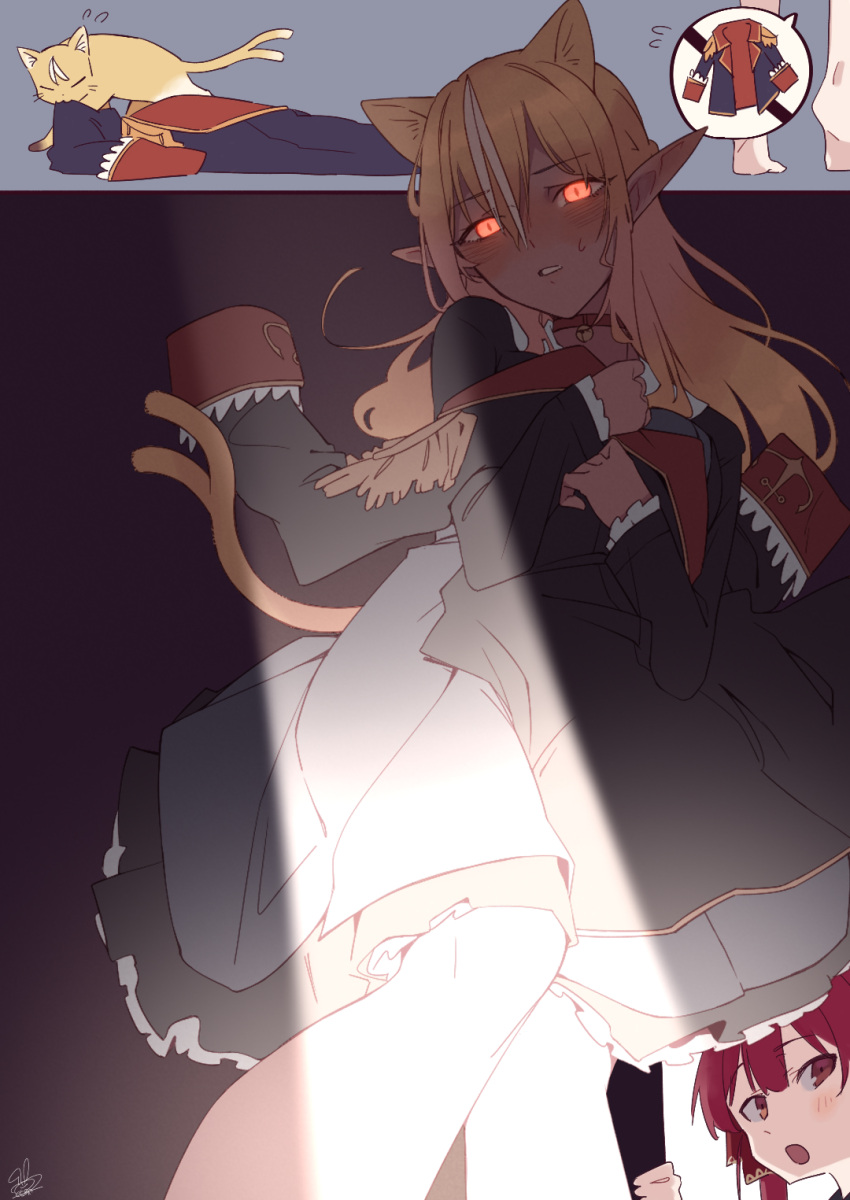 Safebooru - animal ears bell blonde hair cat cat ears cat tail dark-skinned female dark skin ...