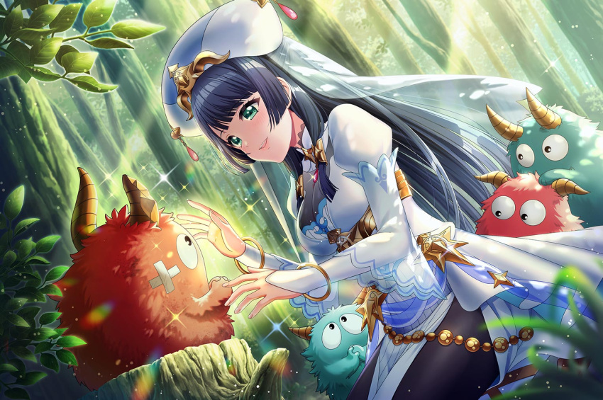 Safebooru - 1girl blue eyes blue hair blush d4dj dress long hair smile togetsu rei veil | 3498398