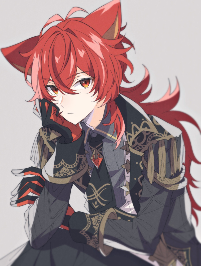 Safebooru - 1boy animal ears antenna hair bangs black gloves black jacket black neckwear cat ...