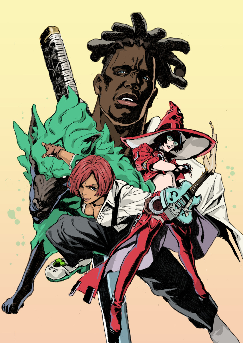 Safebooru - 1boy 2girls black hair dark-skinned male dark skin electric ...