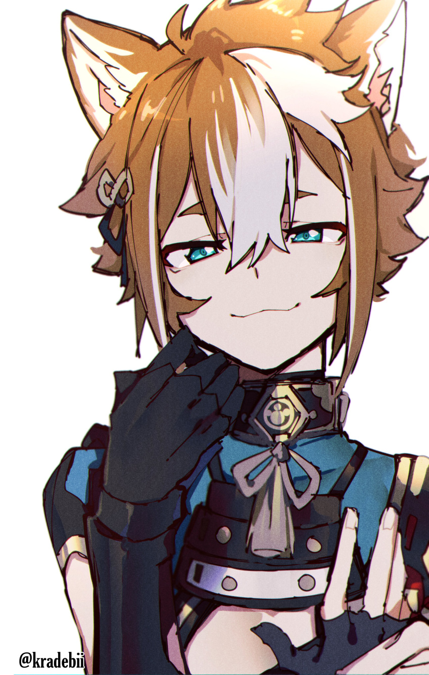 Safebooru - 1boy :3 absurdres animal ears armor bangs black gloves blue eyes brown hair ...