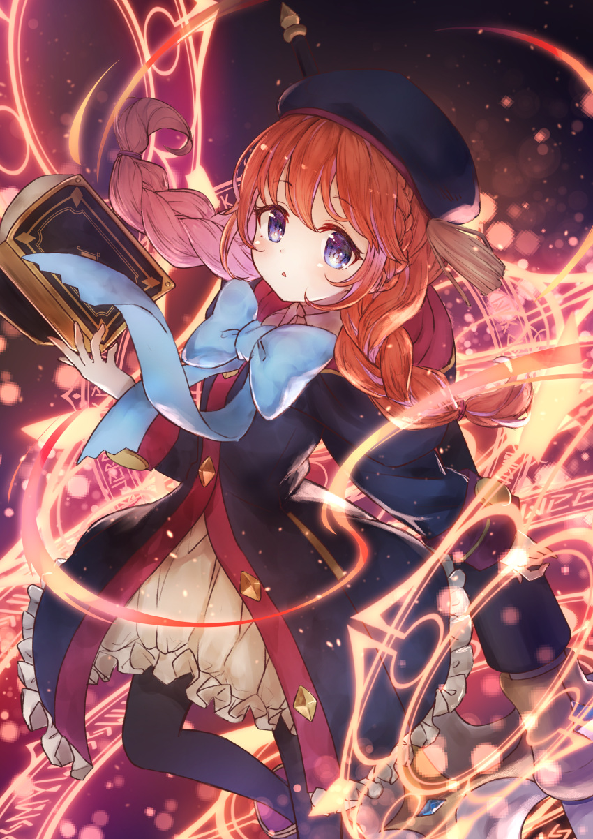 Safebooru - 1girl absurdres bangs beret black coat black headwear black legwear blue bow blush ...