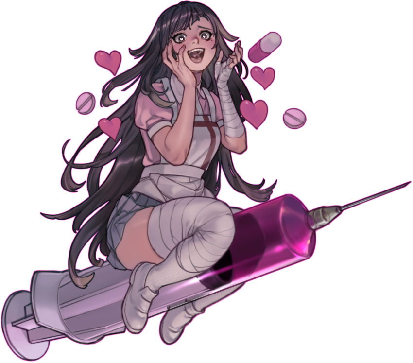 Safebooru - 1girl apron bandaged arm bandaged leg bandages bangs black hair breasts dangan ronpa ...