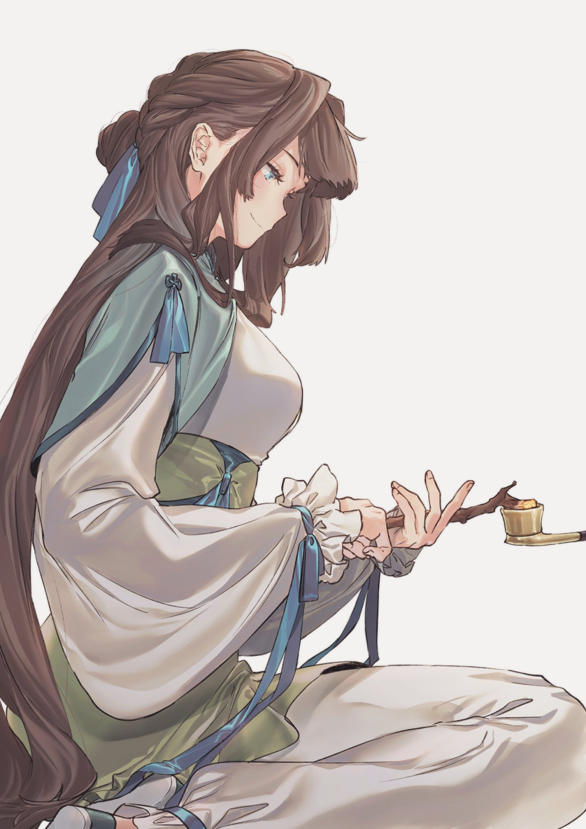 Safebooru - 1girl black hair blue eyes blue ribbon blush braid from side gihuta hiroshi hair ...