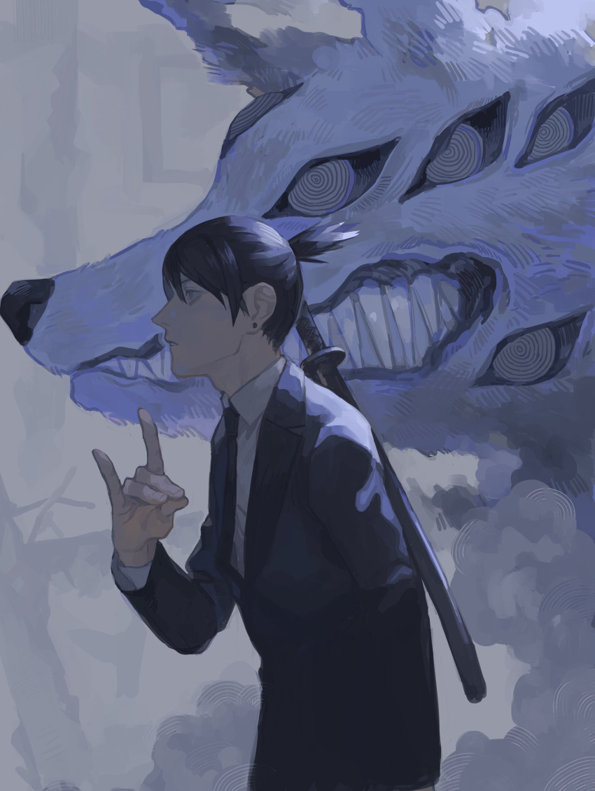 Safebooru - 1boy black hair chainsaw man collared shirt cowboy shot ...