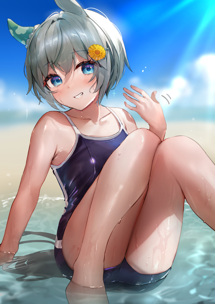 Safebooru - 1girl absurdres animal ears bangs barefoot blue eyes blue sky blush cbi cbi clouds ...