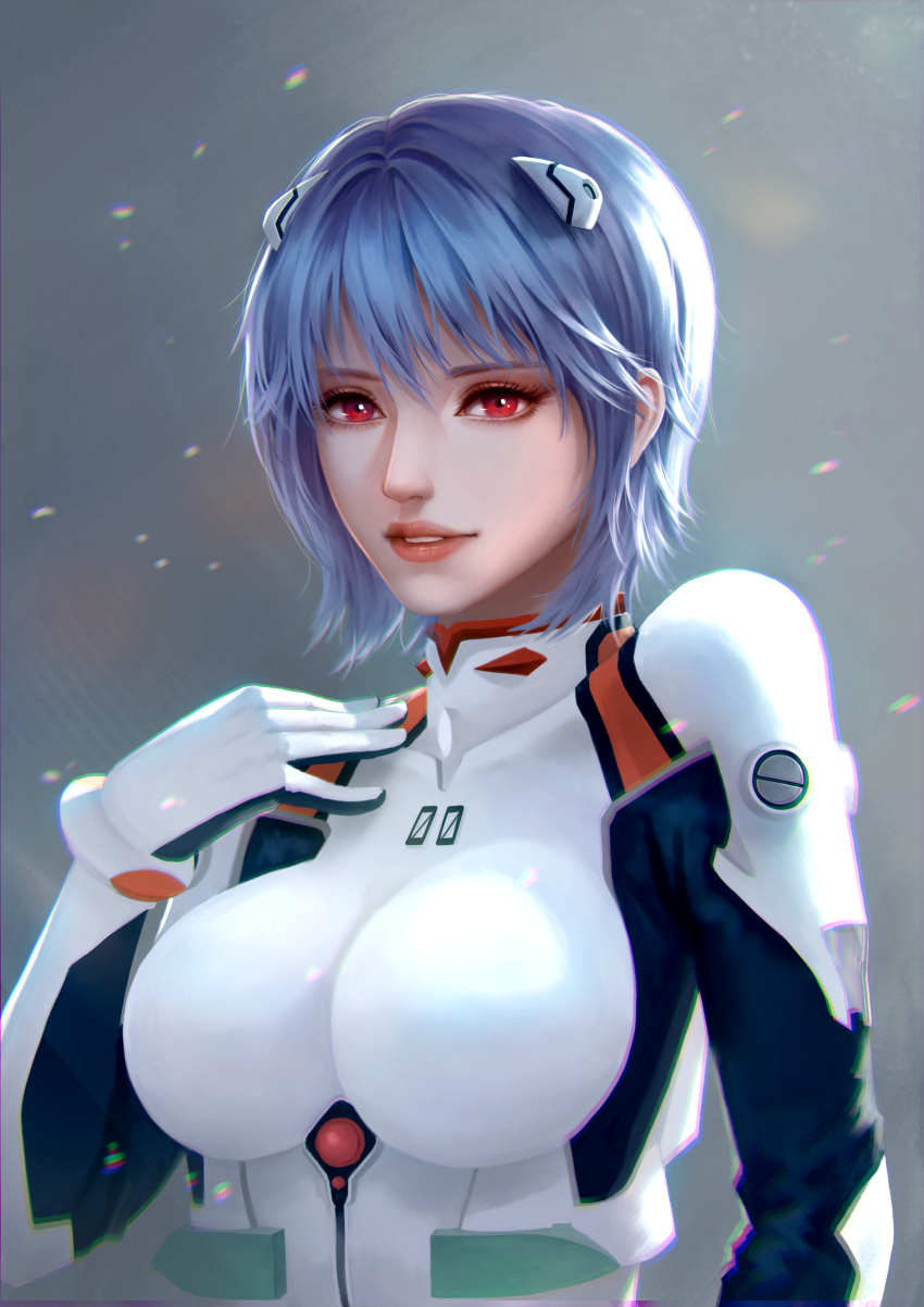 Safebooru - 1girl absurdres ayanami rei bangs blue hair breasts collarbone hair between eyes ...