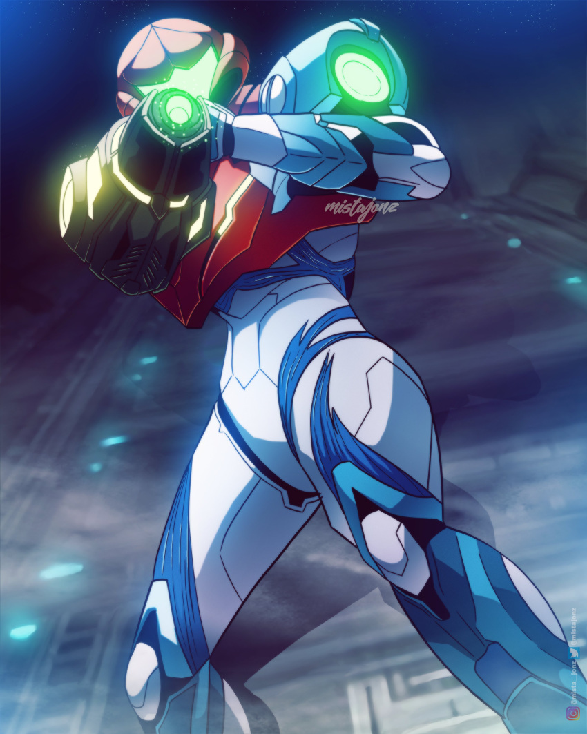 Safebooru - 1girl absurdres arm cannon armor artist request helmet highres looking at viewer ...