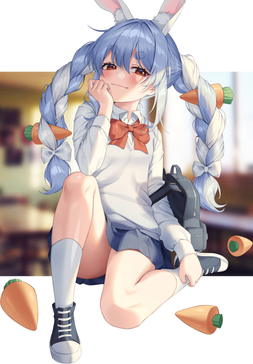 Safebooru - 1girl absurdres animal ear fluff animal ears backpack bag bangs black footwear blue ...