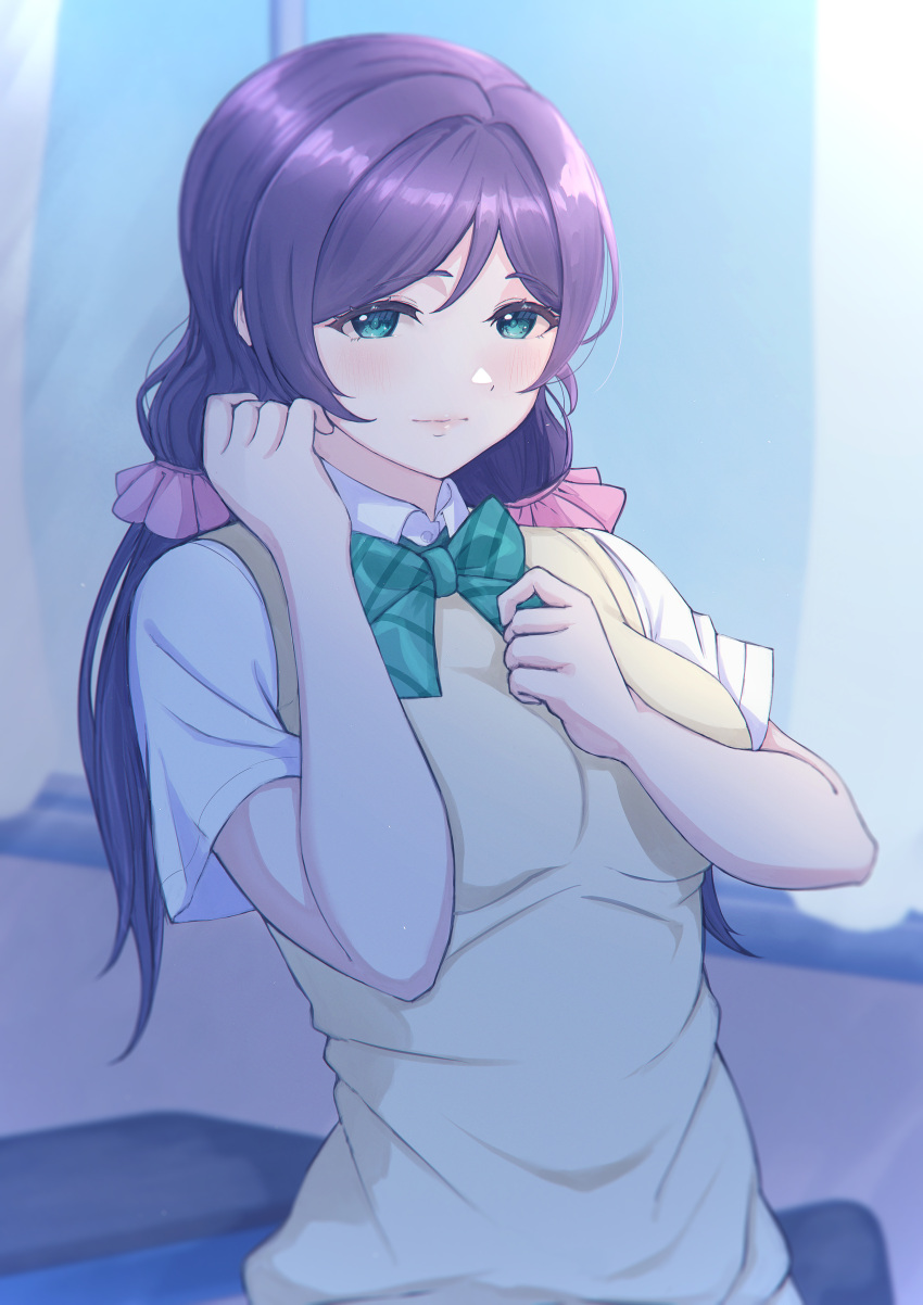 Safebooru - 1girl absurdres aqua eyes arhah blush bow breasts green bow hair ornament hair ...