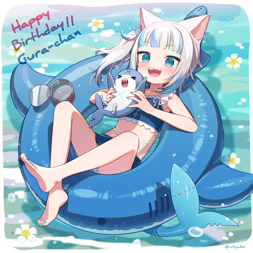 Safebooru - 1girl animal ears bangs bloop (gawr gura) blue eyes blue hair cat ears fish tail ...