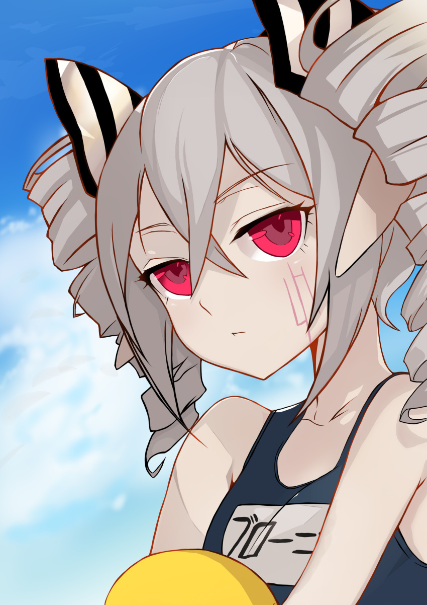 Safebooru - 1girl absurdres bangs bare shoulders blue sky bronya zaychik bronya zaychik (black ...
