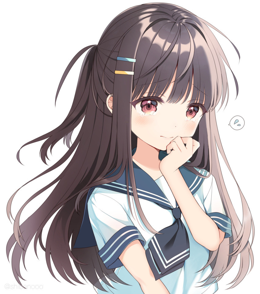 Safebooru - 1girl absurdres bangs black neckwear blue sailor collar blunt bangs blush brown hair ...