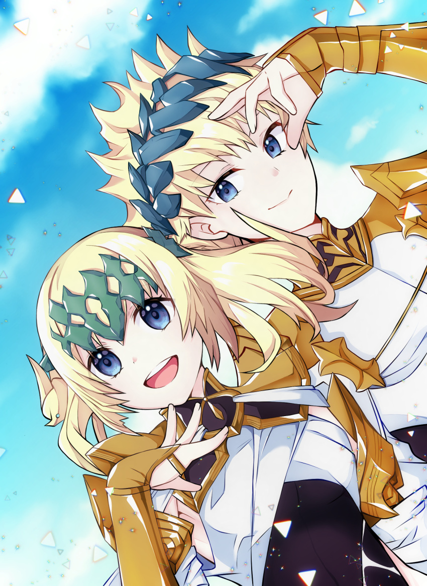 Safebooru - 1boy 1girl blonde hair blue eyes blue sky brother and ...