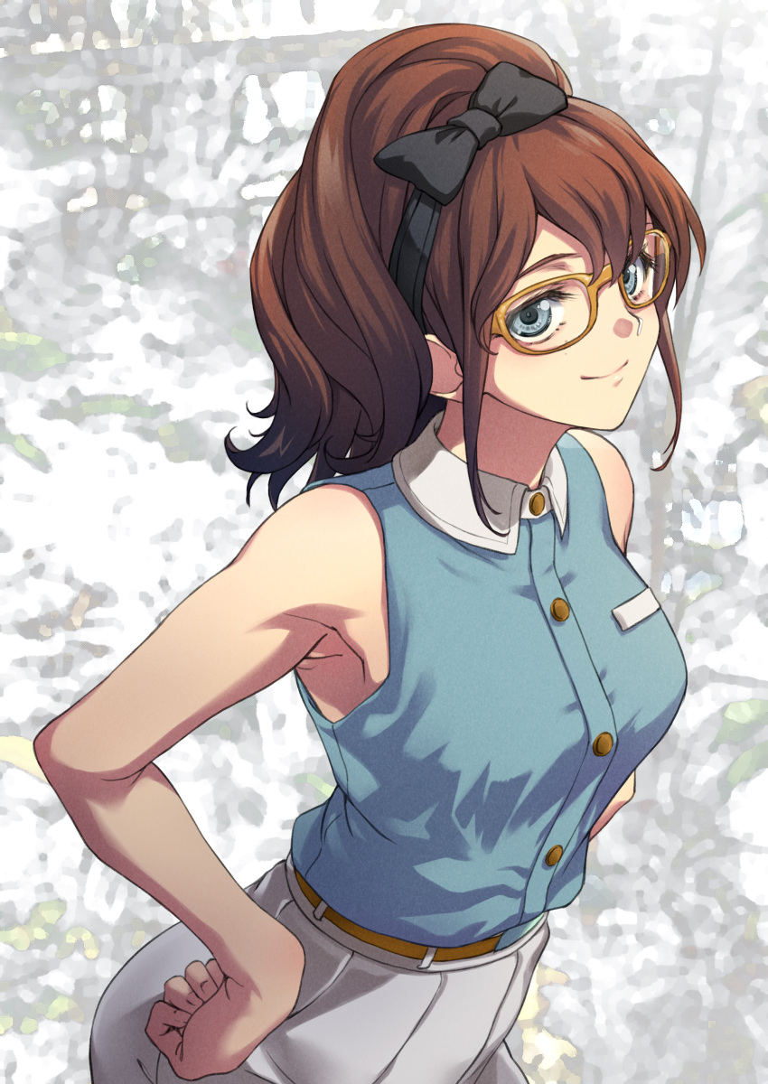 Safebooru - 1girl absurdres bangs belt blue eyes breasts brown hair commentary freckles glasses ...
