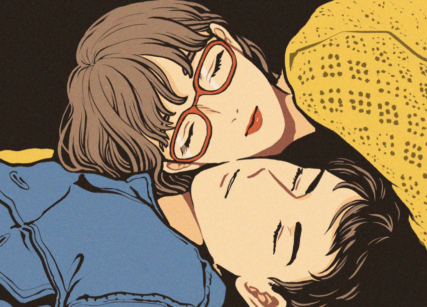 Safebooru 1boy 1girl Bangs Black Background Blue Shirt Brown Hair 8368