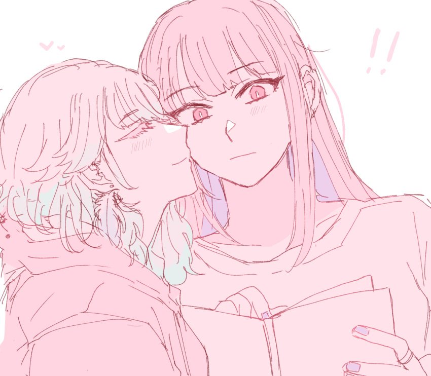 Safebooru - ! !! 2girls arufa-09 closed eyes closed mouth eyebrows visible through hair heart ...